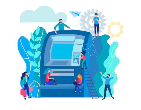 Atm 돈 회전율 벡터 일러스트 레이 션에서 현금 인출 프리미엄 벡터