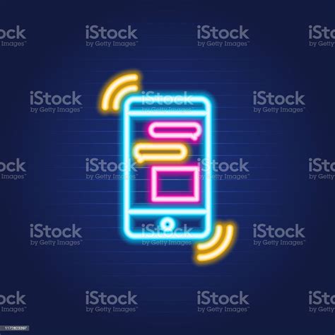 채팅 전화 간단한 발광 네온 윤곽 파란색 배경에 다채로운 아이콘 그래픽 사용자 인터페이스에 대한 스톡 벡터 아트 및 기타 이미지 그래픽 사용자 인터페이스 기포 대화