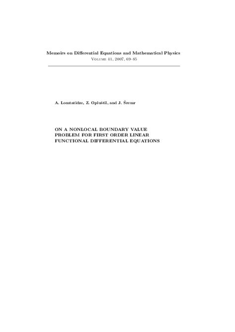 Pdf On A Non Local Boundary Value Problem For Linear Functional