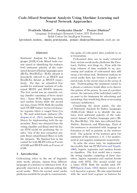 pdf code mixed sentiment analysis using machine learning and neural