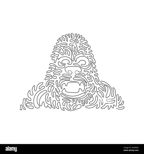 Single Curly Line Drawing Of Gruesome Gorilla Continuous Line Drawing Graphic Design Vector