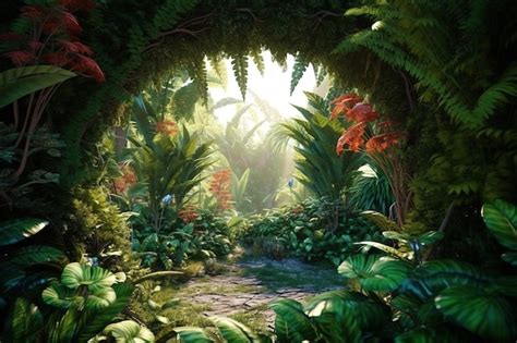 Premium Ai Image Unreal Fantasy Landscape With Trees And Flowers