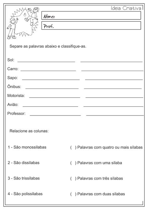 Atividades Educativas Classificação E Separação De Sílabas Língua
