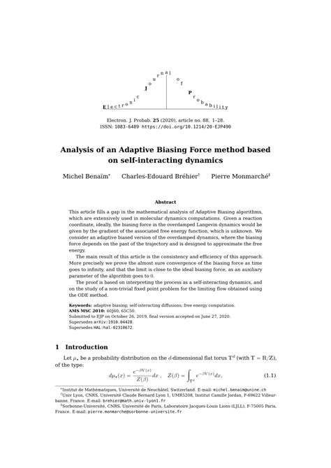Pdf Analysis Of An Adaptive Biasing Force Method Based On Self