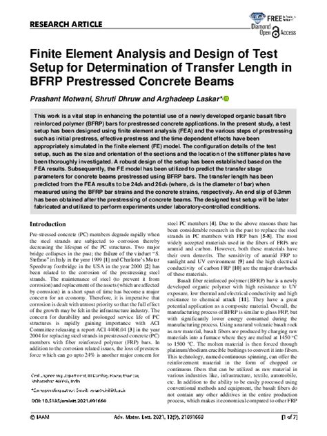 Pdf Finite Element Analysis And Design Of Test Setup For Determination Of Transfer Length In