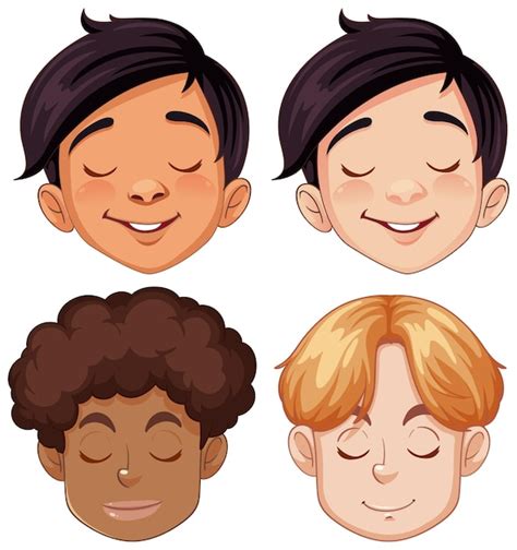 Conjunto De Rostro Masculino De Dibujos Animados De Diferentes Razas