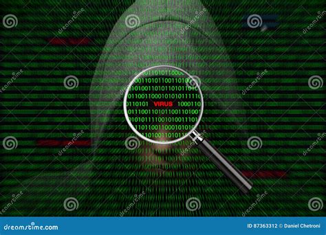 Hacker Over A Screen With Binary Code And Warning Messages Stock Photo