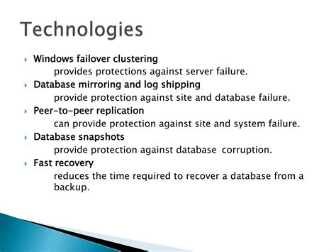 Sql Servers High Availability Technologies Pptx Databases Computer Software And Applications