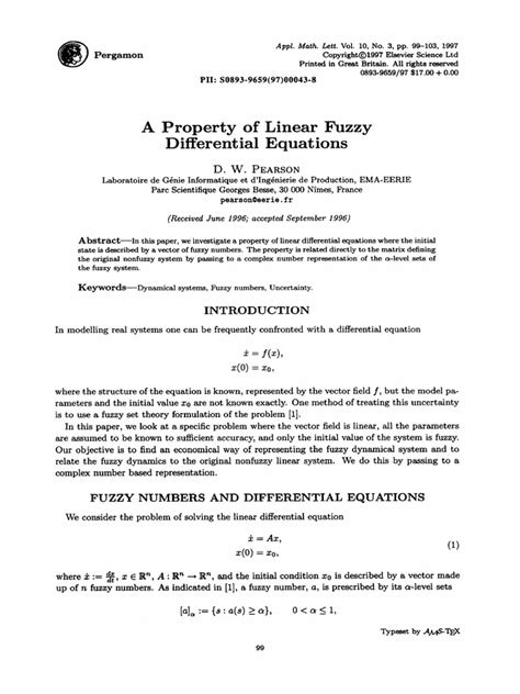 A Property Of Linear Fuzzy Pdf Equations Differential Equations