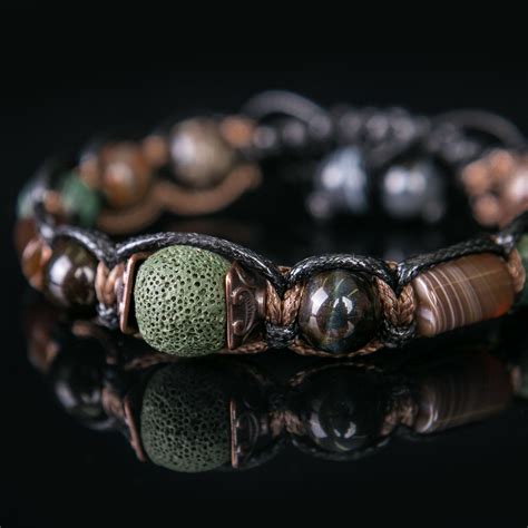 Mens Bracelet Set Stone Genuine Leather Stainless Steel Blue Etsy Uk