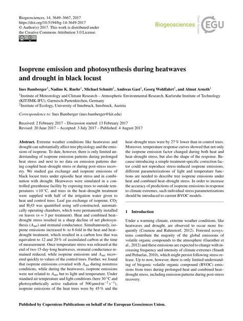 Pdf Isoprene Emission And Photosynthesis During Heatwaves And Drought In Black Locust
