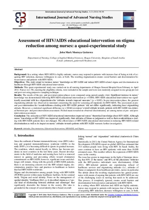 Pdf Assessment Of Hivaids Educational Intervention On Stigma Reduction Among Nurses A Quasi