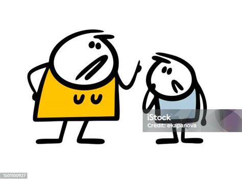 학대하는 막대기 그림 어머니는 유죄 아들 소년을 엄격하게 가르칩니다 부모와 자식 교육 과정의 벡터 그림 교습에 대한 스톡 벡터