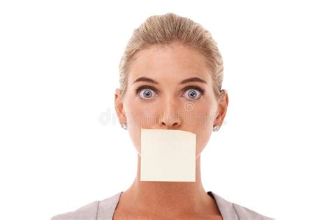 Censored Cropped View Of A Businesswoman With Her Mouth Covered Stock