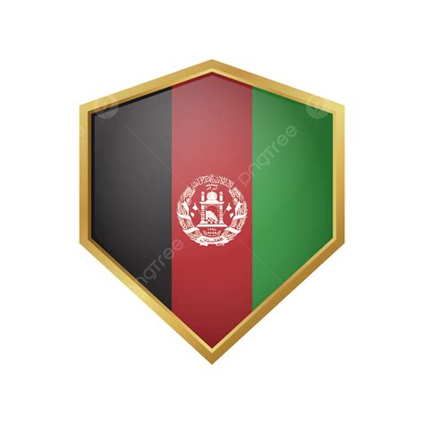Gambar Vektor Bendera Afganistan Dengan Bingkai Perisai Emas