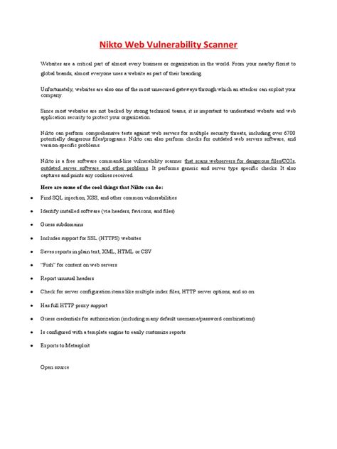 Nikto Web Vulnerability Scanner Here Are Some Of The Cool Things That