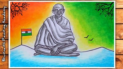 Gandhiji Drawing Gandhiji Full Body Drawing Sitting Youtube