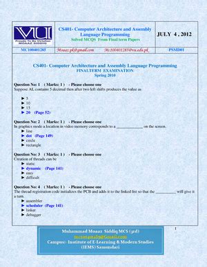 CS Final TERM Solved Current Paper FALL Name Of The Pin In Port A Used To Enable