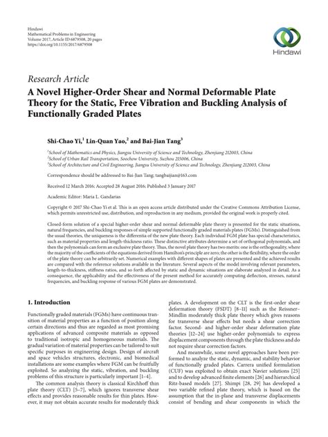 Pdf A Novel Higher Order Shear And Normal Deformable Plate Theory For The Static Free