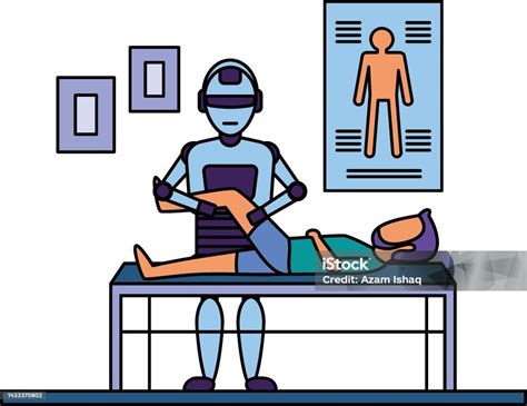 물리 치료 로봇 개념 재활 봇 기계 벡터 컬러 아이콘 디자인 로봇 의학 기호 의료 장면 기호 현대 클리닉의 혁신 인공 지능 작업