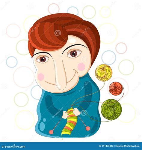 Grandmother Knits Vector Flat Cartoon Illustration