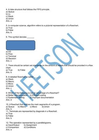 Flowchart Question And Answer Algorithm MCQ PDF