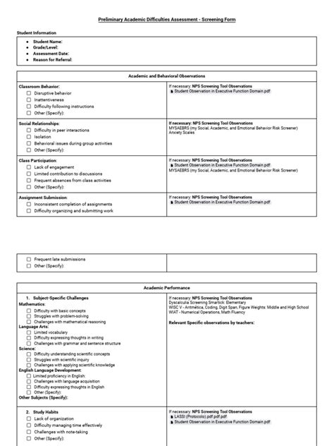 Preliminary Academic Difficulties Assessment Screening Form Pdf