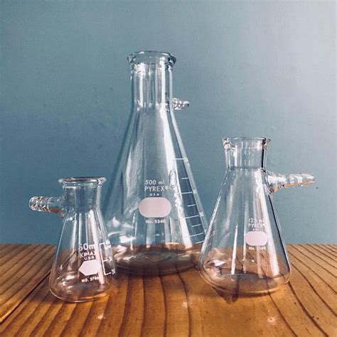 Vintage Science Laboratory Erlenmeyer Side Arm Flasks Industrial Dad