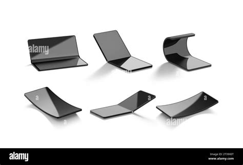 Blank Black Flexible Flip Phone Display Opened Mockup Different Types