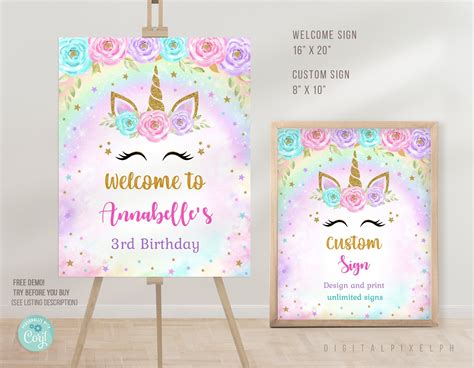 Editable Unicorn Birthday Welcome Sign Template Unicorn Birthday
