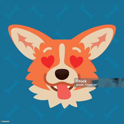 Corgi 강아지 정서적 머리입니다 평면 스타일에 귀여운 강아지의 벡터 그림 꼴된 감정입니다 에 사랑 이모티콘 스마일