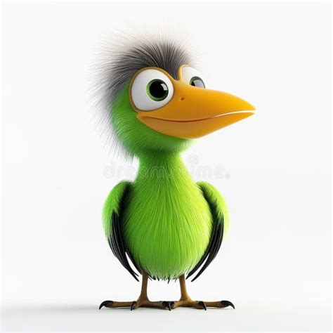 Cute Fluffy Green 3d Swamp Bird With Cheerful Expression Standing On A