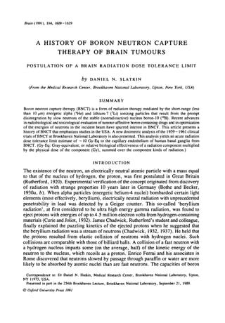 Daniel N Slatkin A History Of Boron Neutron Capture Therapy Of Brain