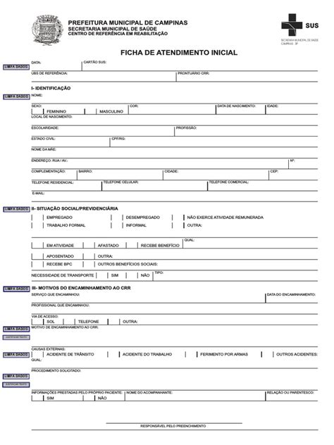 Modelo Ficha De Atendimento Inicial Pdf Doenças E Distúrbios