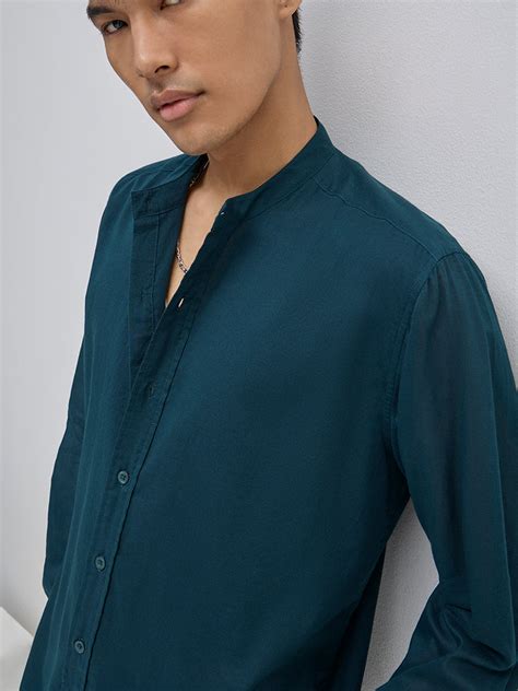 Buy Eta Emerald Green Solid Relaxed Fit Cotton Shirt From Westside