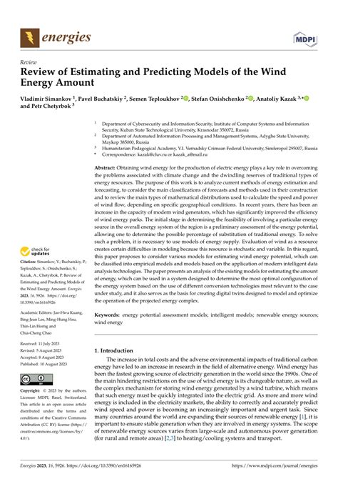Pdf Review Of Estimating And Predicting Models Of The Wind Energy Amount