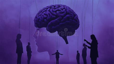 Silhouettes Illustration Of Brain Control And Influence In Purple Stock