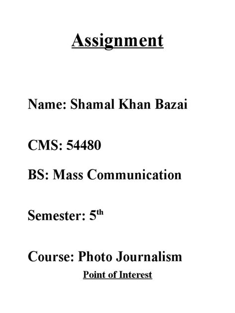 Assignment Of Photo Journalism Pdf