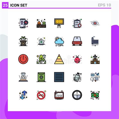 Mobile Interface Filled Line Flat Color Set Of 25 Pictograms Of Business Efficiency Wall