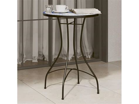 Table De Bistro Mosaïque Bleu Et Blanc Ø50x70 Cm Céramique