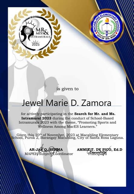 Certificate In Intrams Grade 3 Pptx