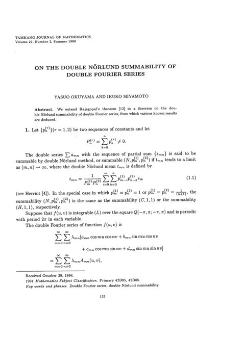 Pdf On The Double Nörlund Summability Of Double Fourier Series