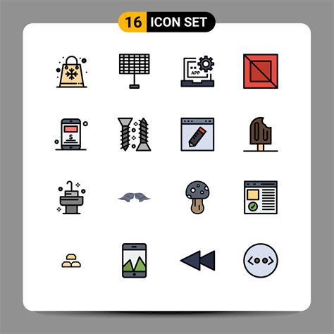 User Interface Pack Of 16 Basic Flat Color Filled Lines Of Server