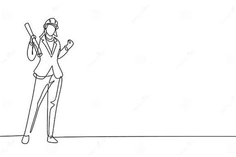 Single One Line Drawing Female Architect Stood Celebrate Gesture And