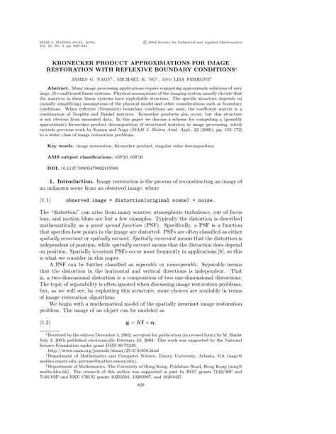Pdf Kronecker Product Approximations Forimage Restoration With