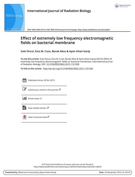 Pdf Effect Of Extremely Low Frequency Electromagnetic Fields On Bacterial Membrane
