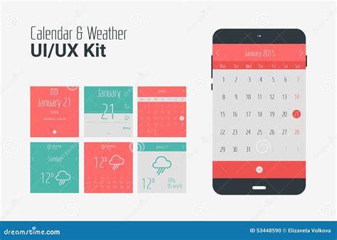 Flat UI Or UX Mobile Calendar And Weather Apps Kit Stock Photography