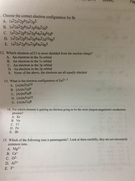 Solved Pag Choose The Correct Electron Configuration For Br Chegg