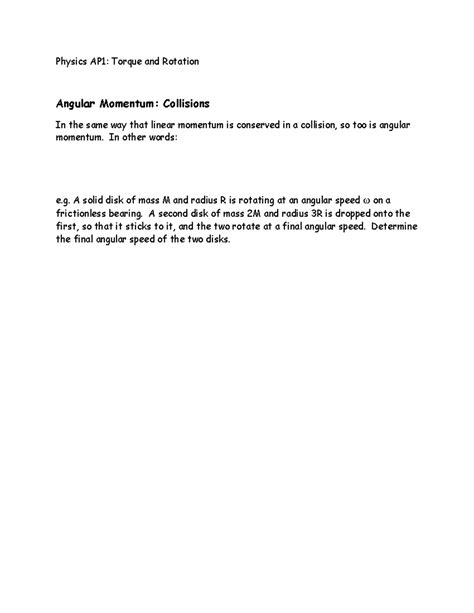 Angular Momentum Collisions Notes V2 Physics Ap1 Torque And Rotation