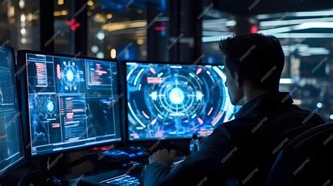 Premium Ai Image A Data Analyst In A Virtual Command Center Solving Complex Algorithms